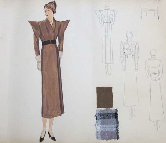 Elsa Schiaparelli - Fashion Designs -1890 - 1973 - Blue 17 Vintage Clothing