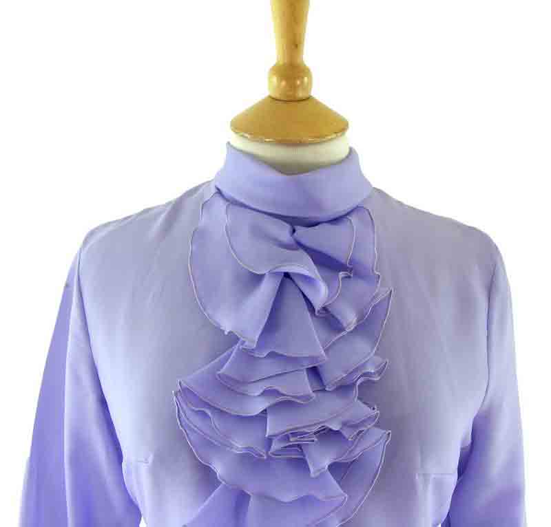 60s Purple Ruffled Blouse - Blue 17 Vintage Clothing