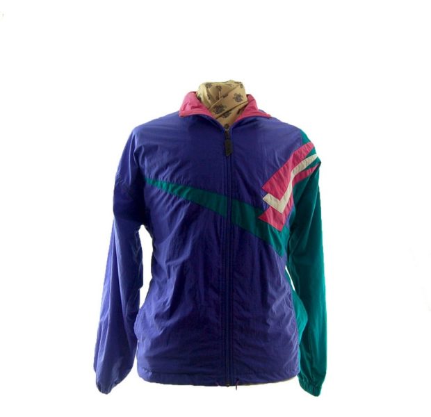 Purple And Green Shell Suit Jacket - Blue 17 Vintage Clothing