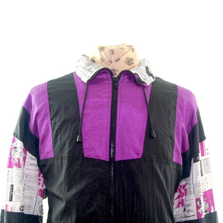 Newspaper Shell Suit Jacket- UK L - Blue 17 Vintage Clothing