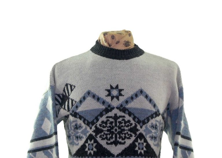 80s Festive Jumper - UK L - Blue 17 Vintage Clothing