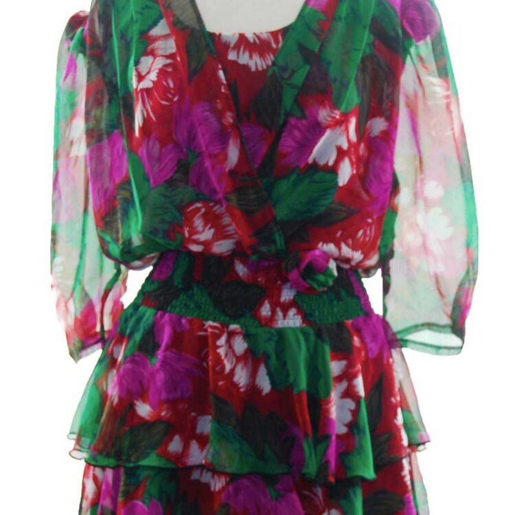 80s Ruffle Dress - UK Size 8 - Blue 17 Vintage Clothing