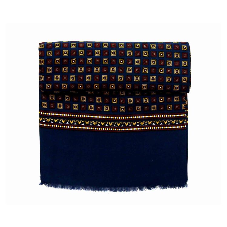 60s Blue Square Patterned Scarf - Blue 17 Vintage Clothing