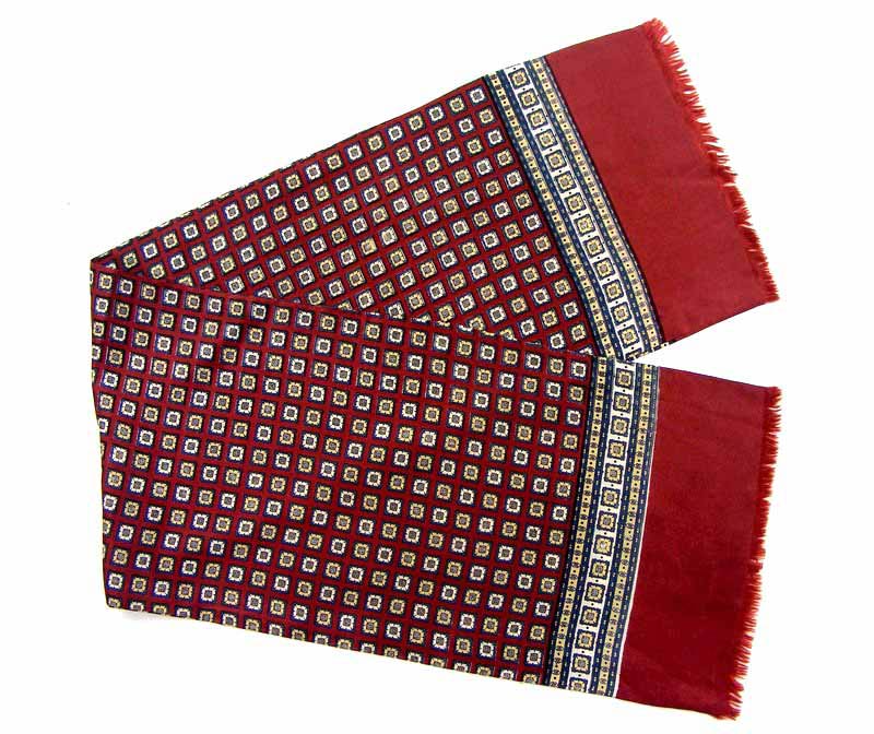 60s Wine Red Roman Patterned Scarf - Blue 17 Vintage Clothing
