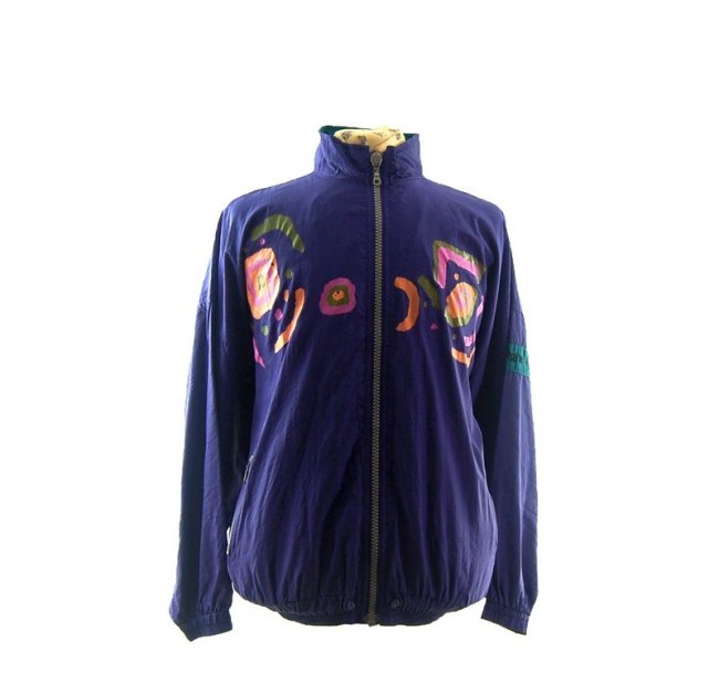 Purple Abstract Shell Suit Jacket - UK L - Blue 17 Vintage Clothing
