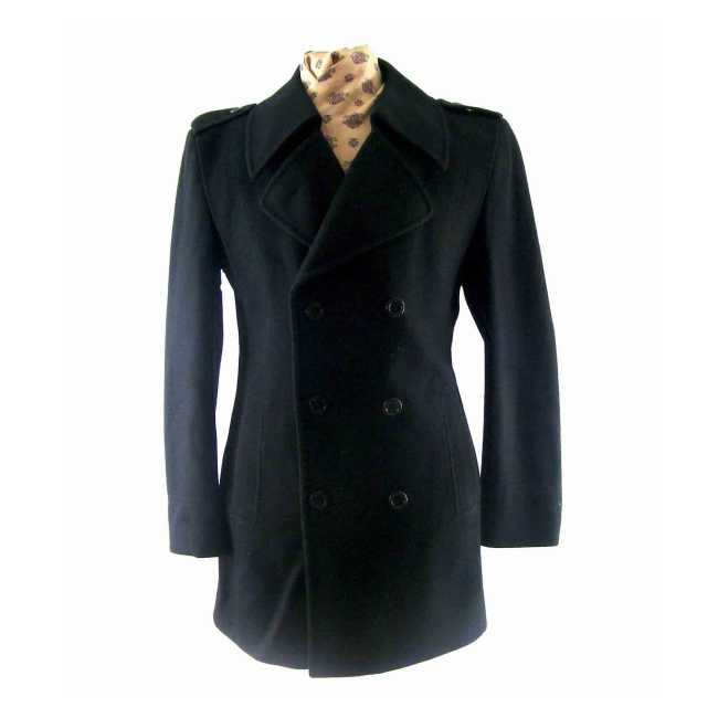 70s Vintage Mens Pea Coat - M - Blue 17 Vintage Clothing