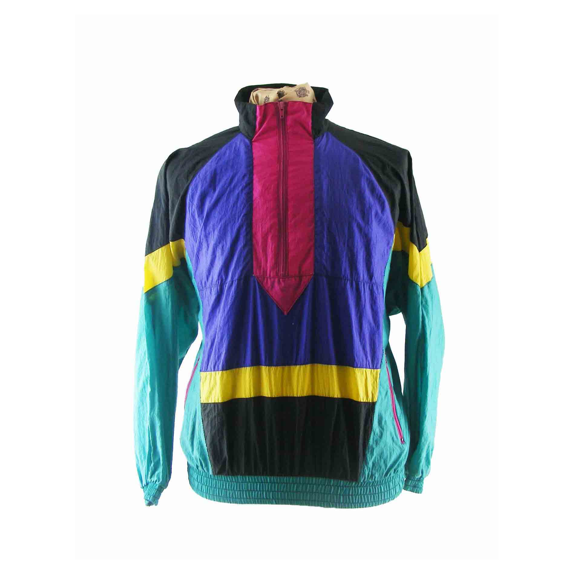 80s Multicolored Nylon Shell Suit Top - L - Blue 17 Vintage Clothing