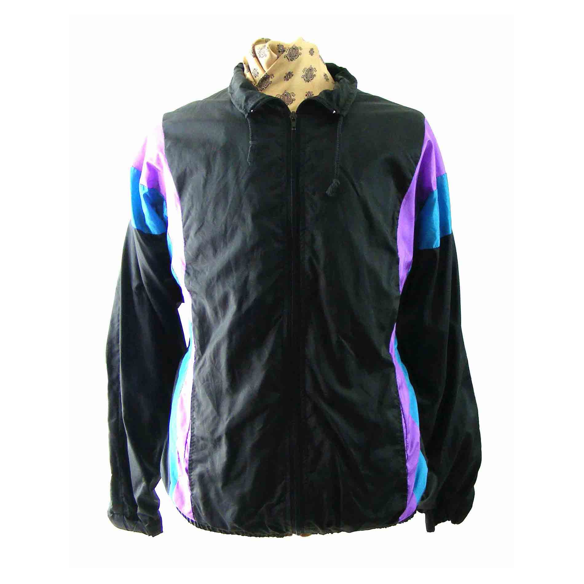 80s Blue black & purple shell suit top - Blue 17 Vintage Clothing