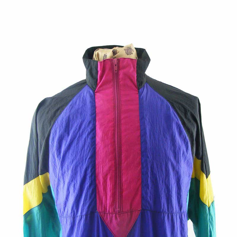 80s Multicolored Nylon Shell Suit Top - L - Blue 17 Vintage Clothing