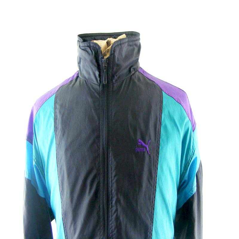 80s Puma Multicolored Shell Suit Top - M - Blue 17 Vintage Clothing