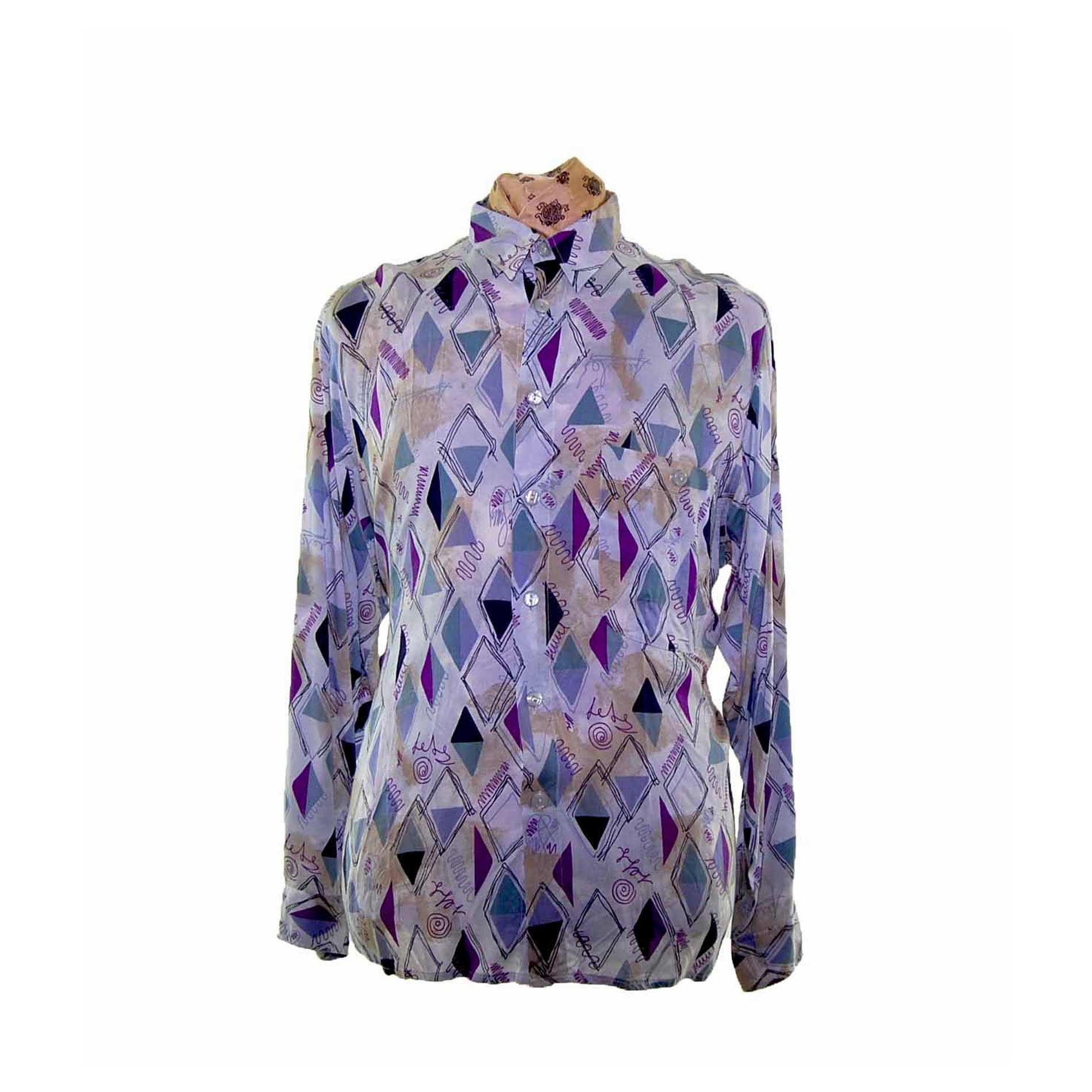 80s Purple Diamond Patterned Shirt - Blue 17 Vintage Clothing