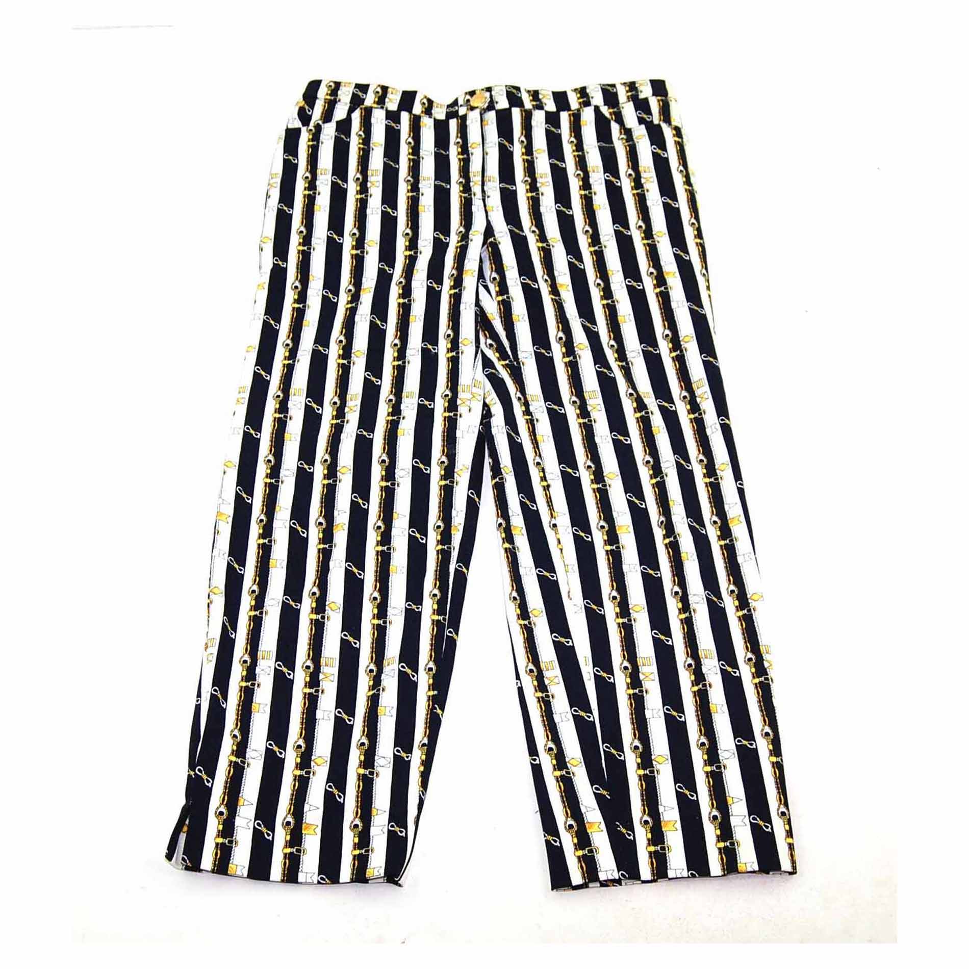 90s Striped Gold Chain Print Straight Jeans - Blue 17 Vintage Clothing