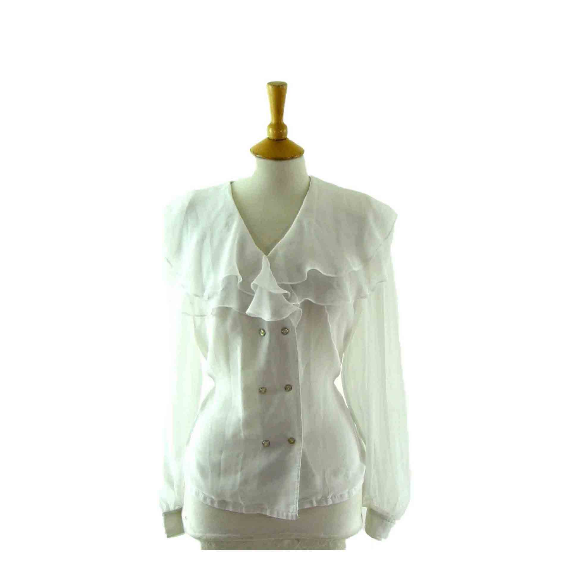 Frilly white blouse - Blue 17 Vintage Clothing