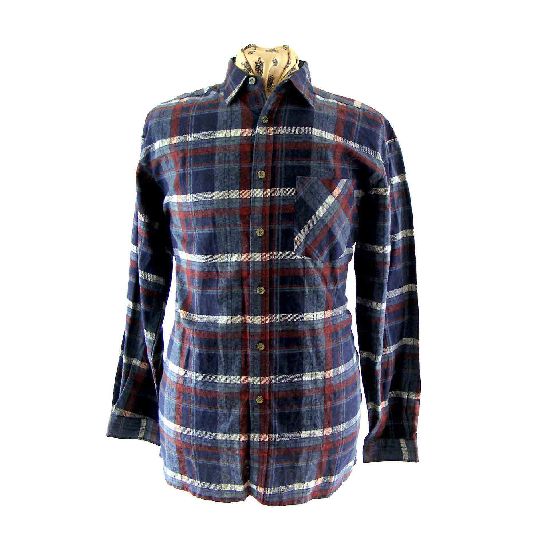 Vintage Mens 90s Plaid Shirt - Blue 17 Vintage Clothing