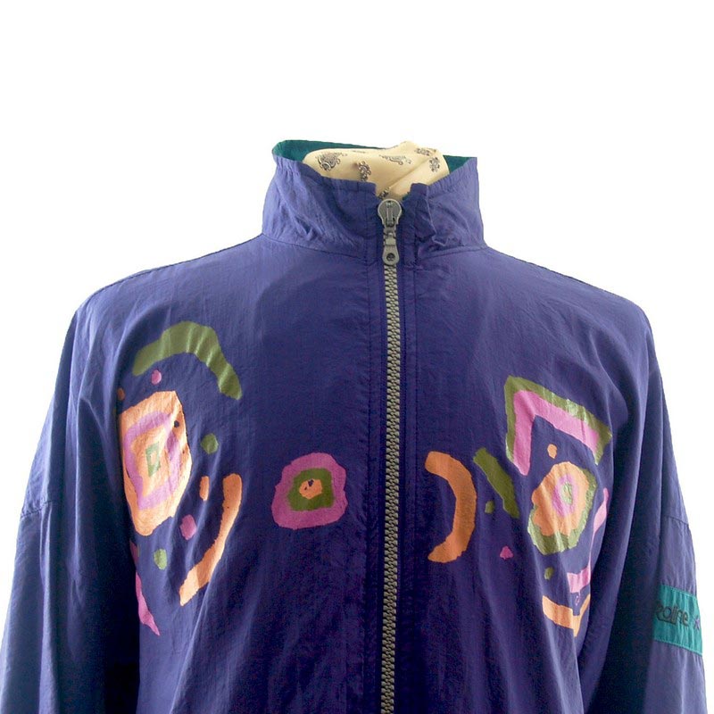 Purple Abstract Shell Suit Jacket - UK L - Blue 17 Vintage Clothing