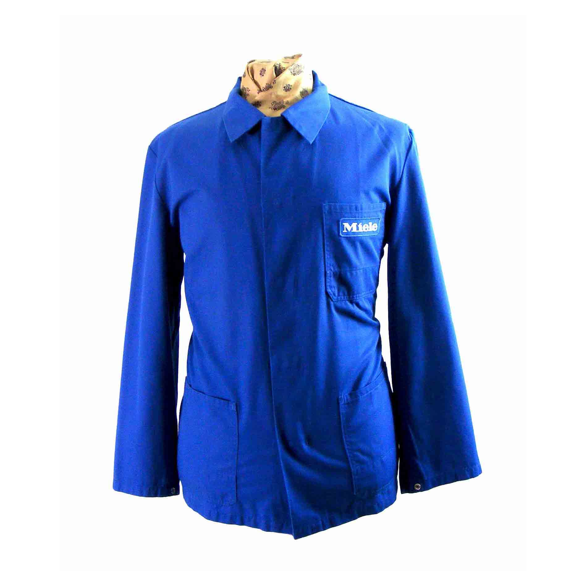 70s Light Blue Long Cotton Workwear Jacket - Blue 17 Vintage Clothing