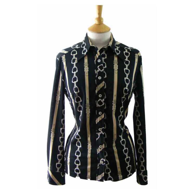 70s chain print blouse - Blue 17 Vintage Clothing