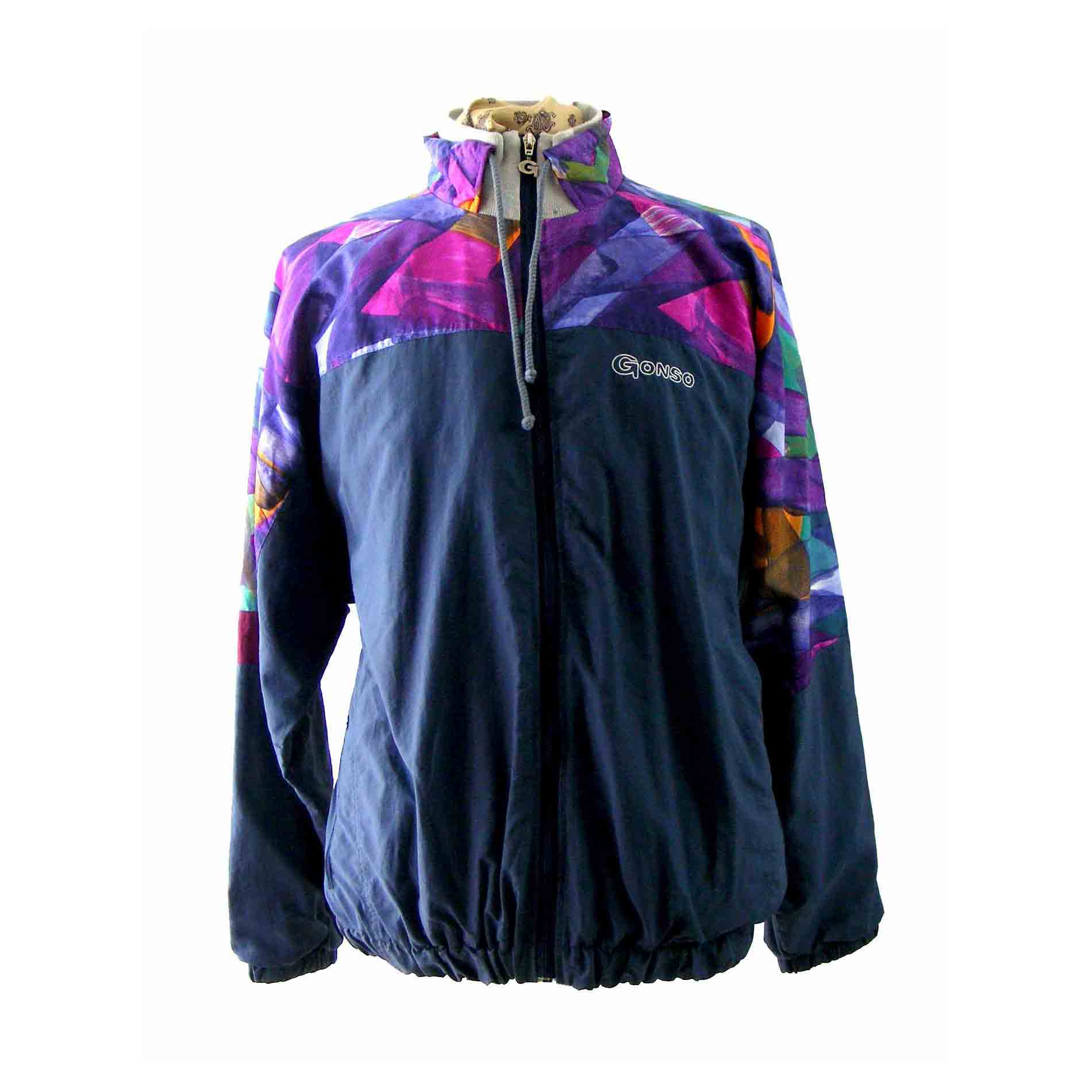 Shell suit casual jacket - UK Size L Blue 17 Vintage Clothing