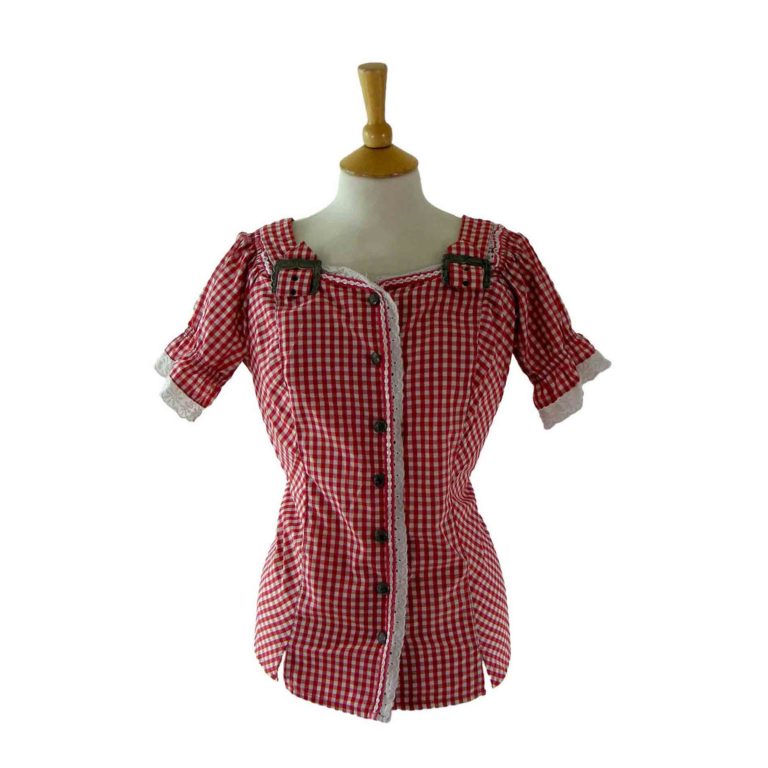 90s Red Gingham Top - Blue 17 Vintage Clothing
