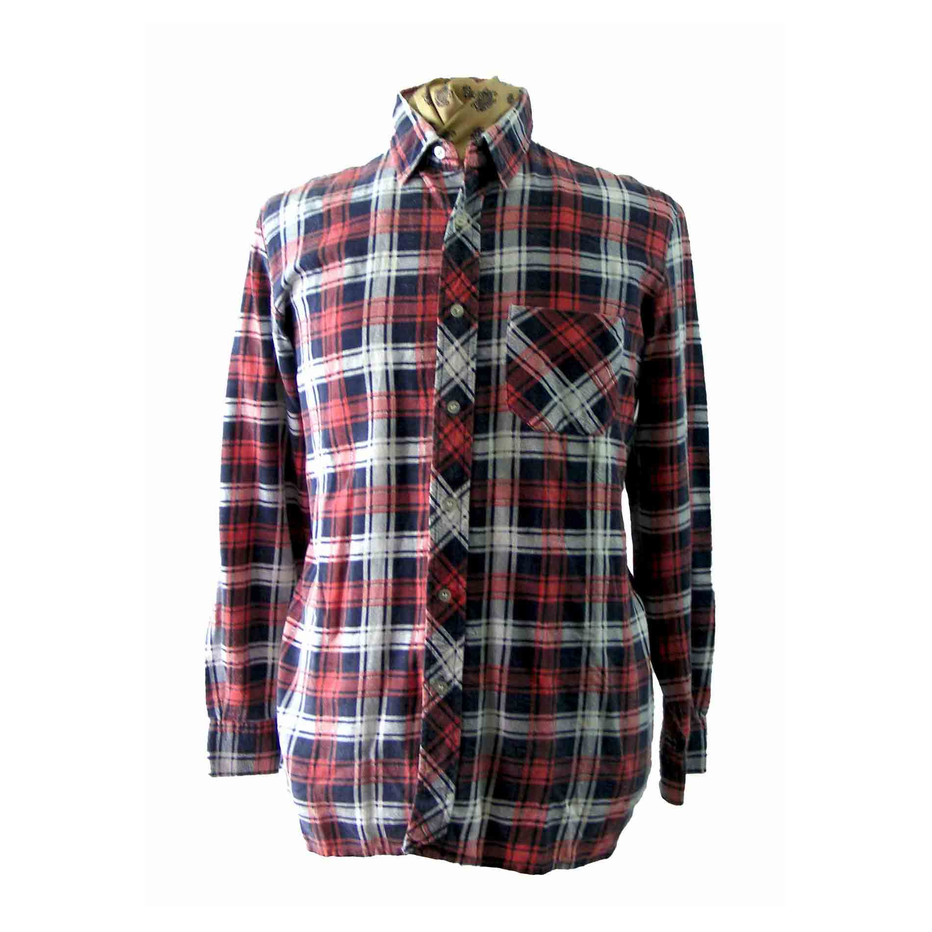 90s Plaid Shirt Blue White Red - Blue 17 Vintage Clothing