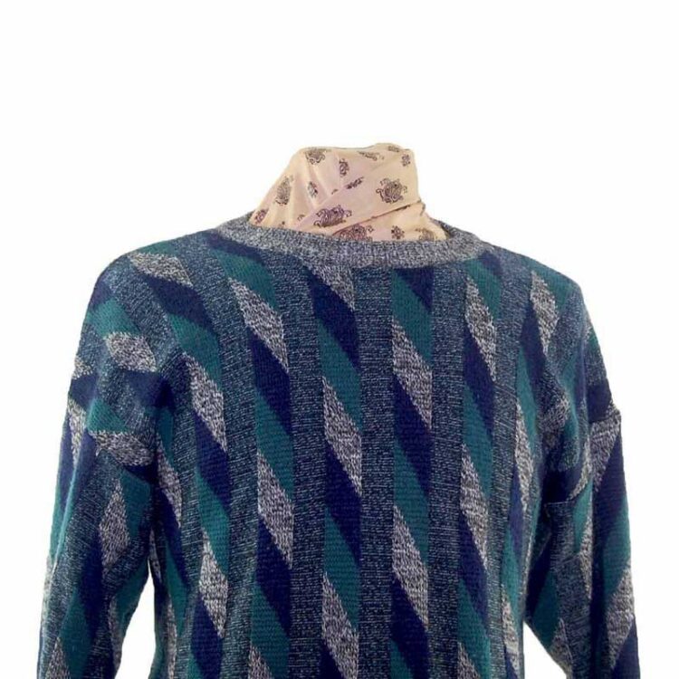 Mens Abstract Pattern 80s Sweater - Blue 17 Vintage Clothing