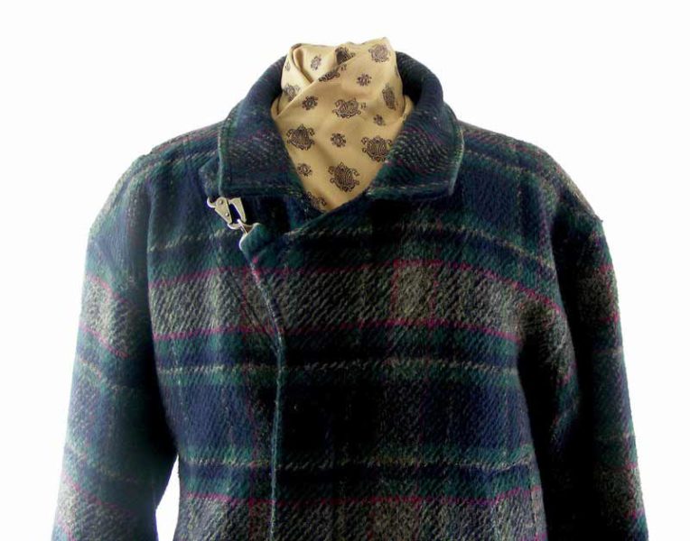 80s Check Wool Bomber jacket - XL - Blue 17 Vintage Clothing