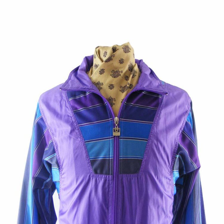 80s Striped Purple Shell Suit Top - M - Blue 17 Vintage Clothing