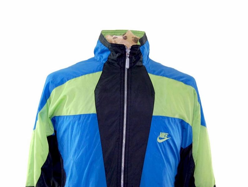 Nike Lime Green Contrast Shell Suit Jacket - Blue 17 Vintage Clothing