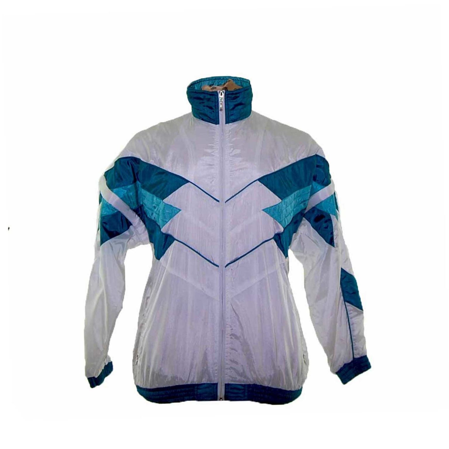 90s White Herringbone Shell Suit Top - Blue 17 Vintage Clothing