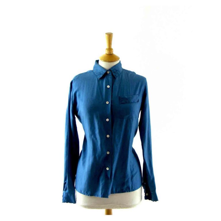 Light blue silk blouse - Blue 17 Vintage Clothing