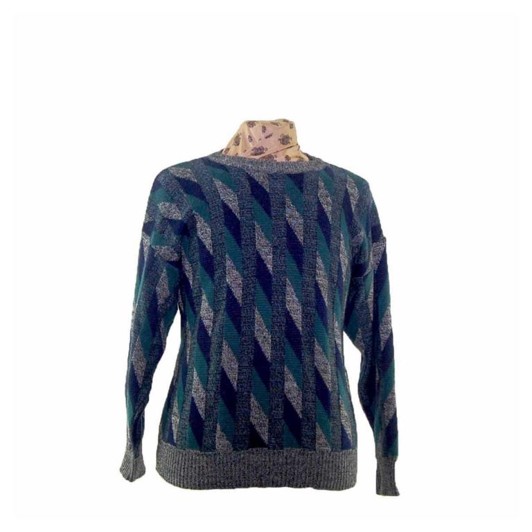 Mens Abstract Pattern 80s Sweater - Blue 17 Vintage Clothing