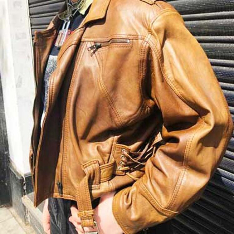 80s Cropped Brown Leather Jacket - UK 16 - Blue 17 Vintage Clothing