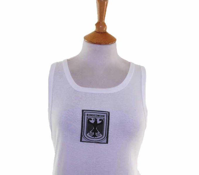 90s White Cotton German Military Vest - XS - Blue 17 Vintage Clothing