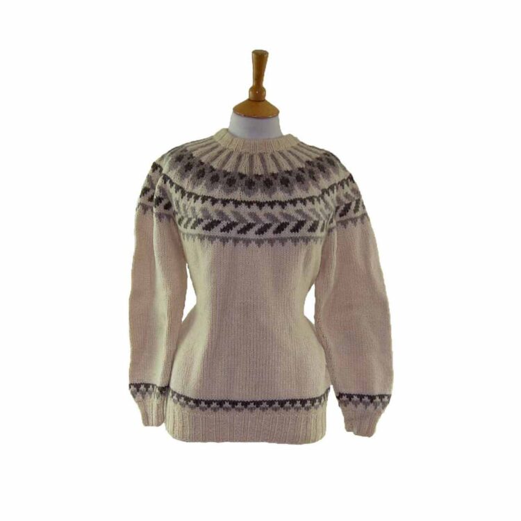 Womans Pure White Wool Scandinavian Jumper- Blue 17 Vintage Clothing