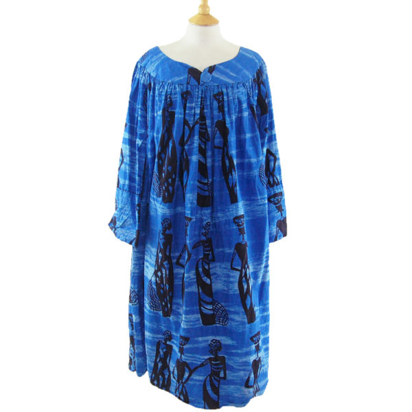 Blue African Print MuuMuu Dress - UK 16 - Blue 17 Vintage Clothing