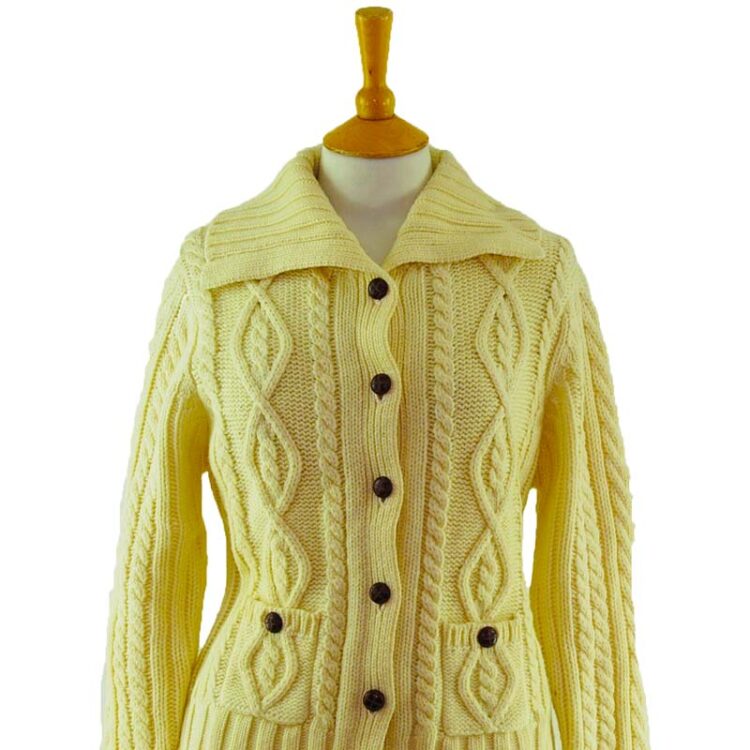 80s Cream Vintage Grandma Cardigan - UK M - Blue 17 Vintage Clothing