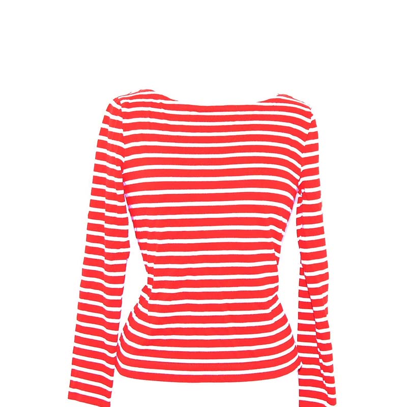 Red Stripey Long Sleeve Tee Shirt - 14 - Blue 17 Vintage Clothing