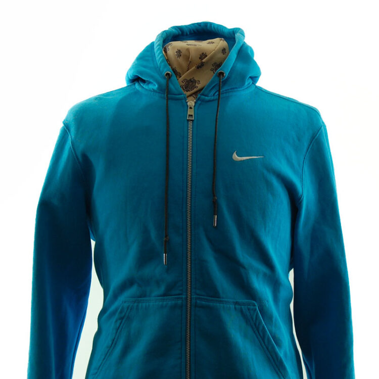 Nike Turquoise Block Colour Hoodie - UK M - Blue 17 Vintage Clothing