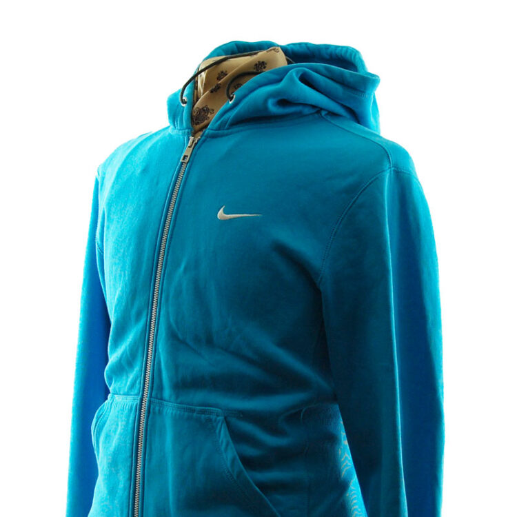 Nike Turquoise Block Colour Hoodie - UK M - Blue 17 Vintage Clothing