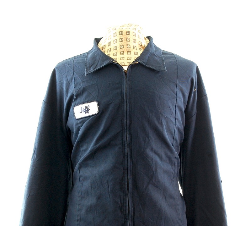 Navy Work Jacket With Name Tag - UK 2XL Blue 17 Vintage Clothing