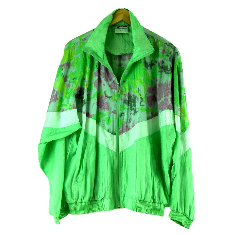 Green Shell Suit With Abtract print - UK L - Blue 17 Vintage Clothing