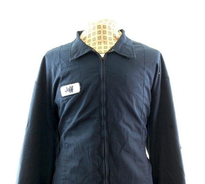 Navy Work Jacket With Name Tag - UK 2XL Blue 17 Vintage Clothing