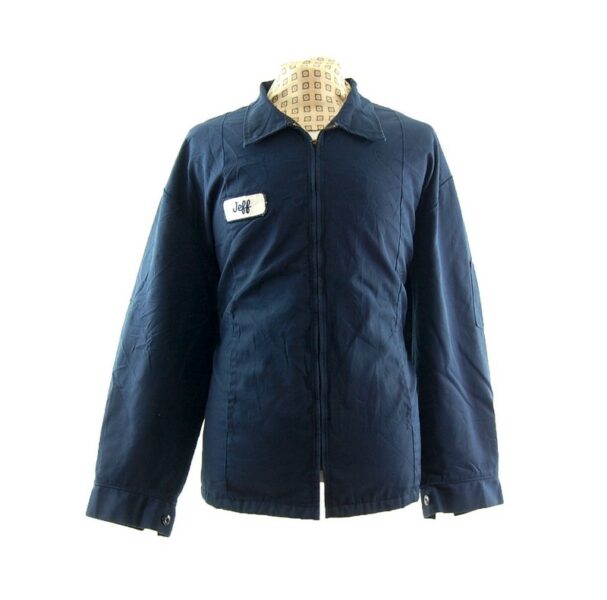 Navy Work Jacket With Name Tag - UK 2XL Blue 17 Vintage Clothing