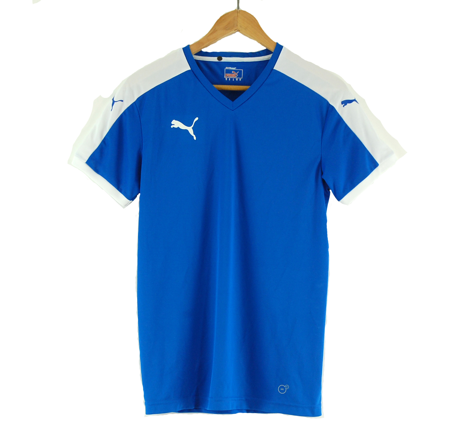 Puma V Neck T-shirt - UK S - Blue 17 Vintage Clothing