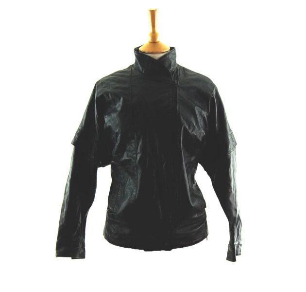 Side Zip Leather Jacket - UK 10 - Blue 17 Vintage Clothing