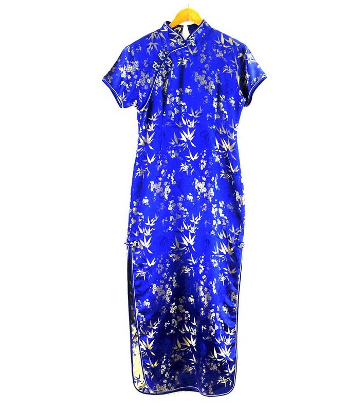 Long Blue Chinese Dress - UK 10 - Blue 17 Vintage Clothing