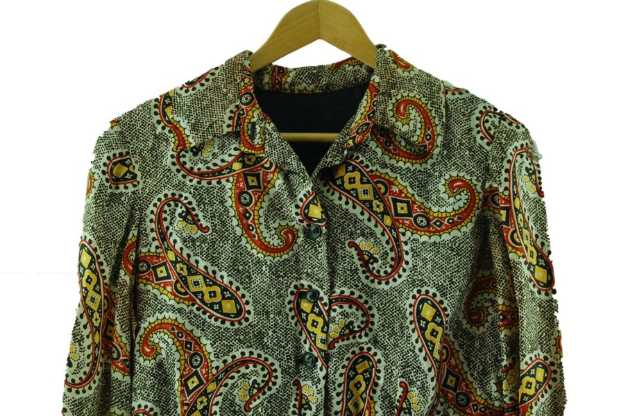 Paisley Print Dress - UK Size 10 - Blue 17 Vintage Clothing