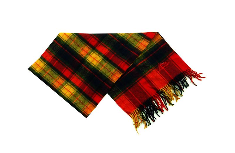 Longchamp Pure Wool Red Checkered Scarf - Blue 17 Vintage Clothing