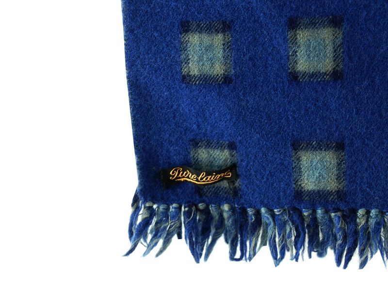Pure Wool Blue Patterned Scarf - Blue 17 Vintage Clothing