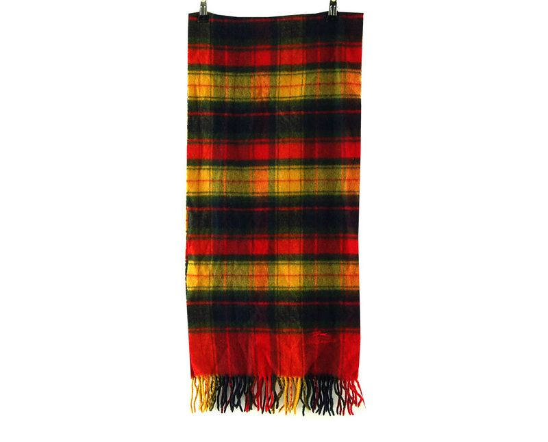 Longchamp Pure Wool Red Checkered Scarf - Blue 17 Vintage Clothing